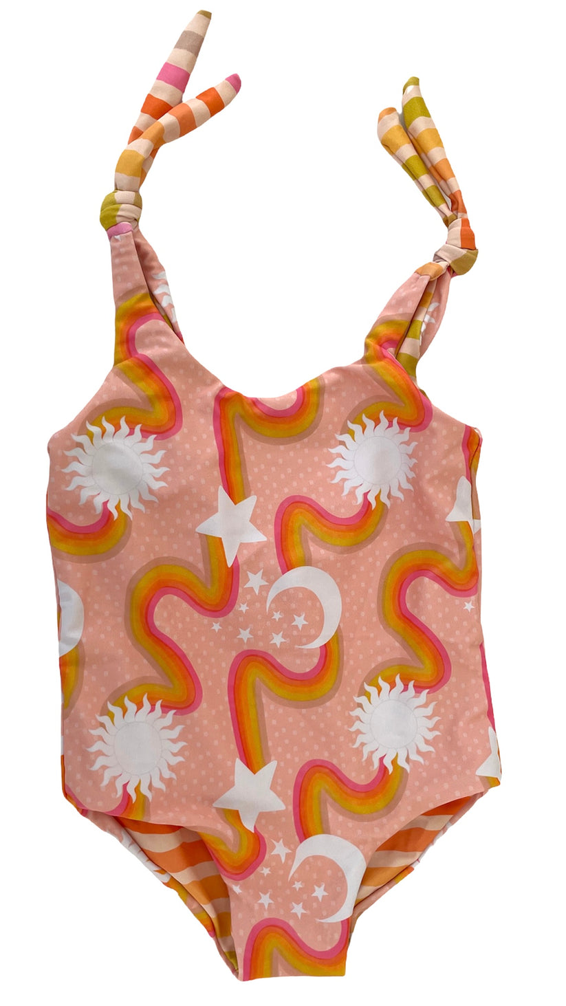 Girls Celestial Sunset Reversible One-Piece Swimsuit – Sunshine Luckies